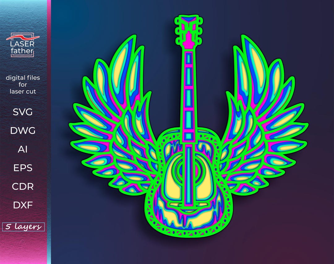 Guitar With Angel Wings SVG, Acoustic Guitar DXF, Musical Instruments ...