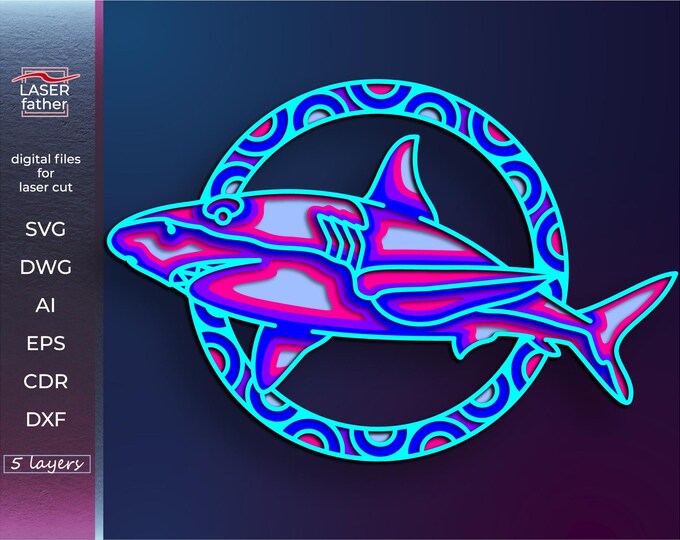 Shark DXF, Laser Cut Templates, Sea Creatures SVG, Cricut Cutting ...
