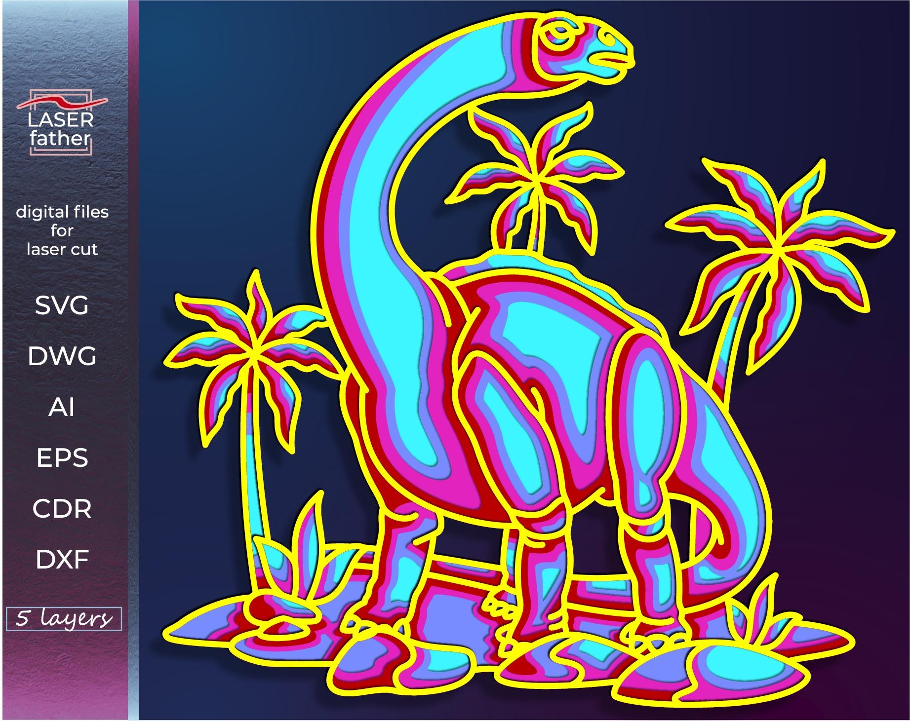 Dinosaur Laser Cut, Brontosaurus SVG, Laser Cutouts, Multilayer Design ...