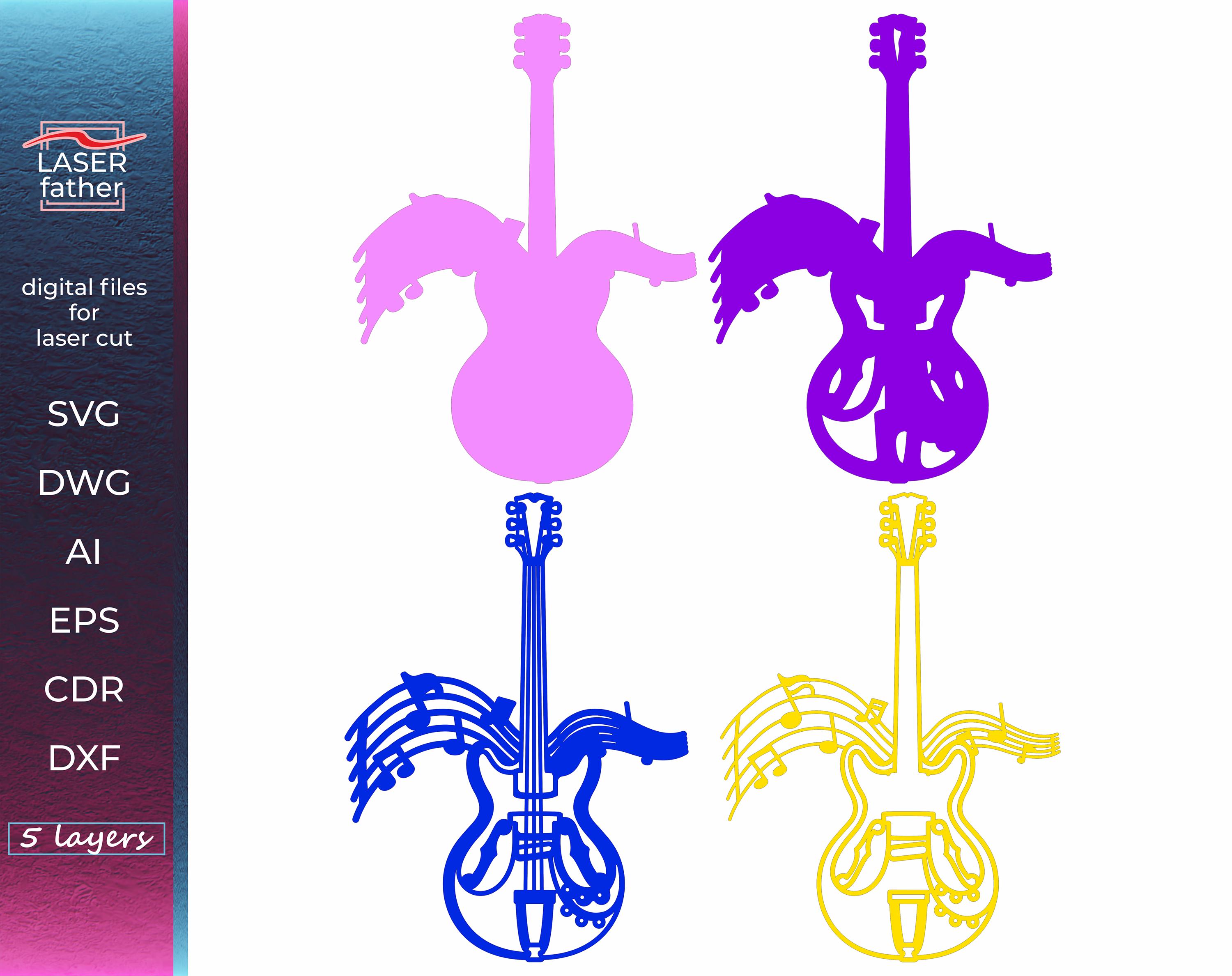 Jazz Guitar SVG, Music Laser Cut, Paper Cutouts, Glowforge Projects ...