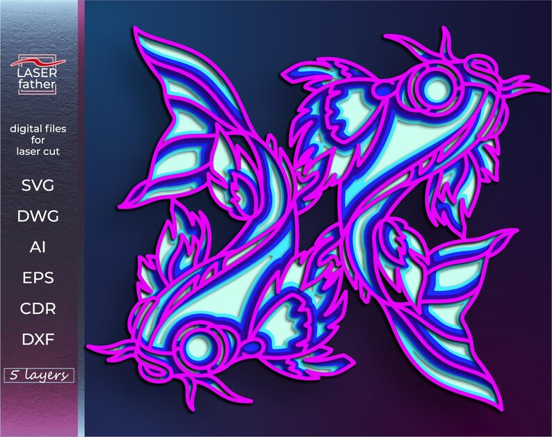 Fish Silhouette SVG, 3D Layered Art, Wood Laser Cut, Digital Download ...