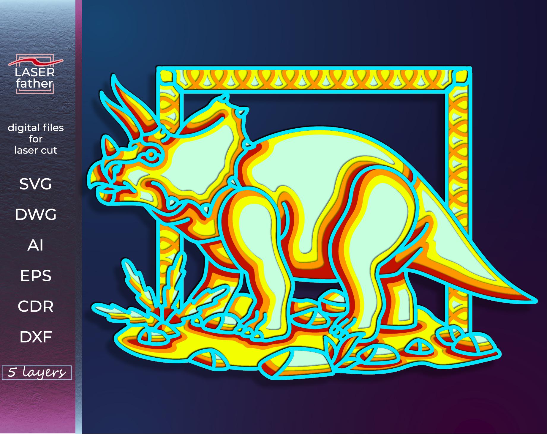 Dinosaur Silhouette, 3D Laser Cut, Triceratops SVG, Layered Cricut ...