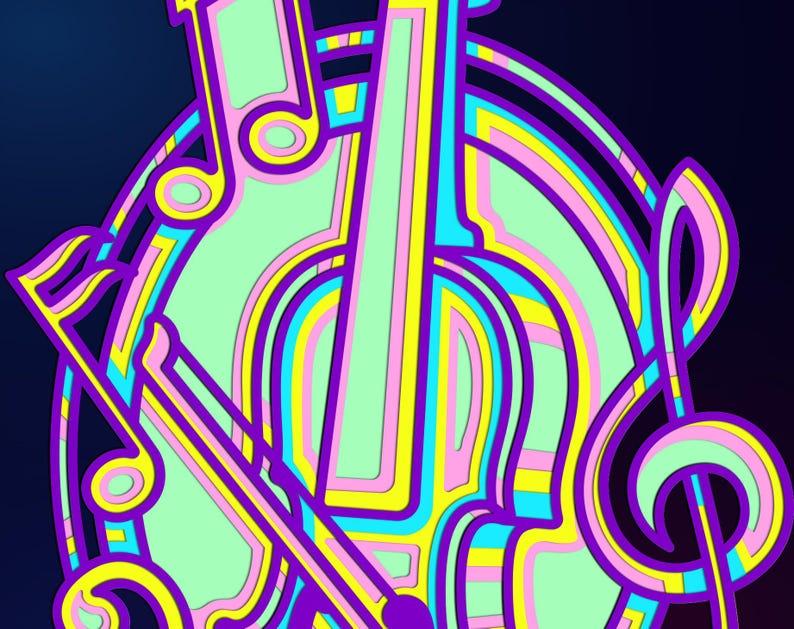 Violin Vector, Multilayer Laser Cut, Music Notes DXF, Musical ...