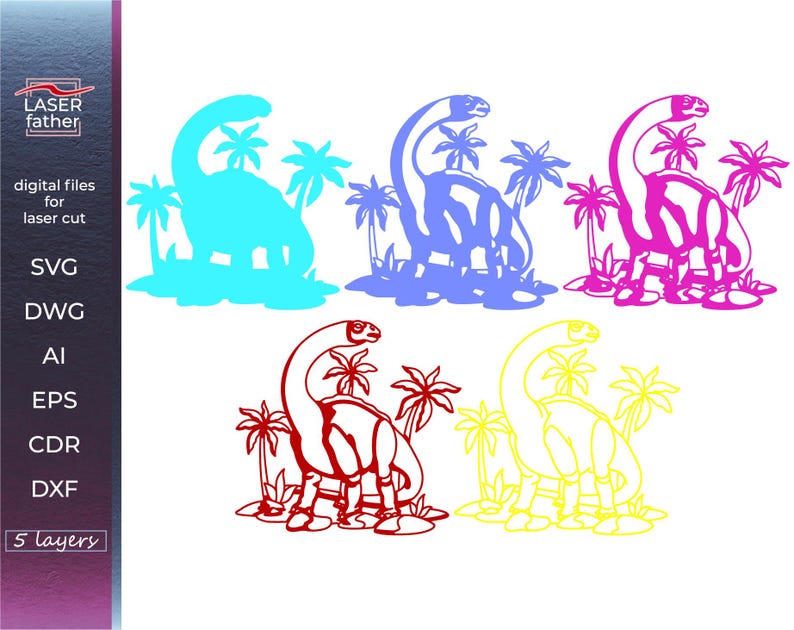 Dinosaur Laser Cut, Brontosaurus SVG, Laser Cutouts, Multilayer Design ...