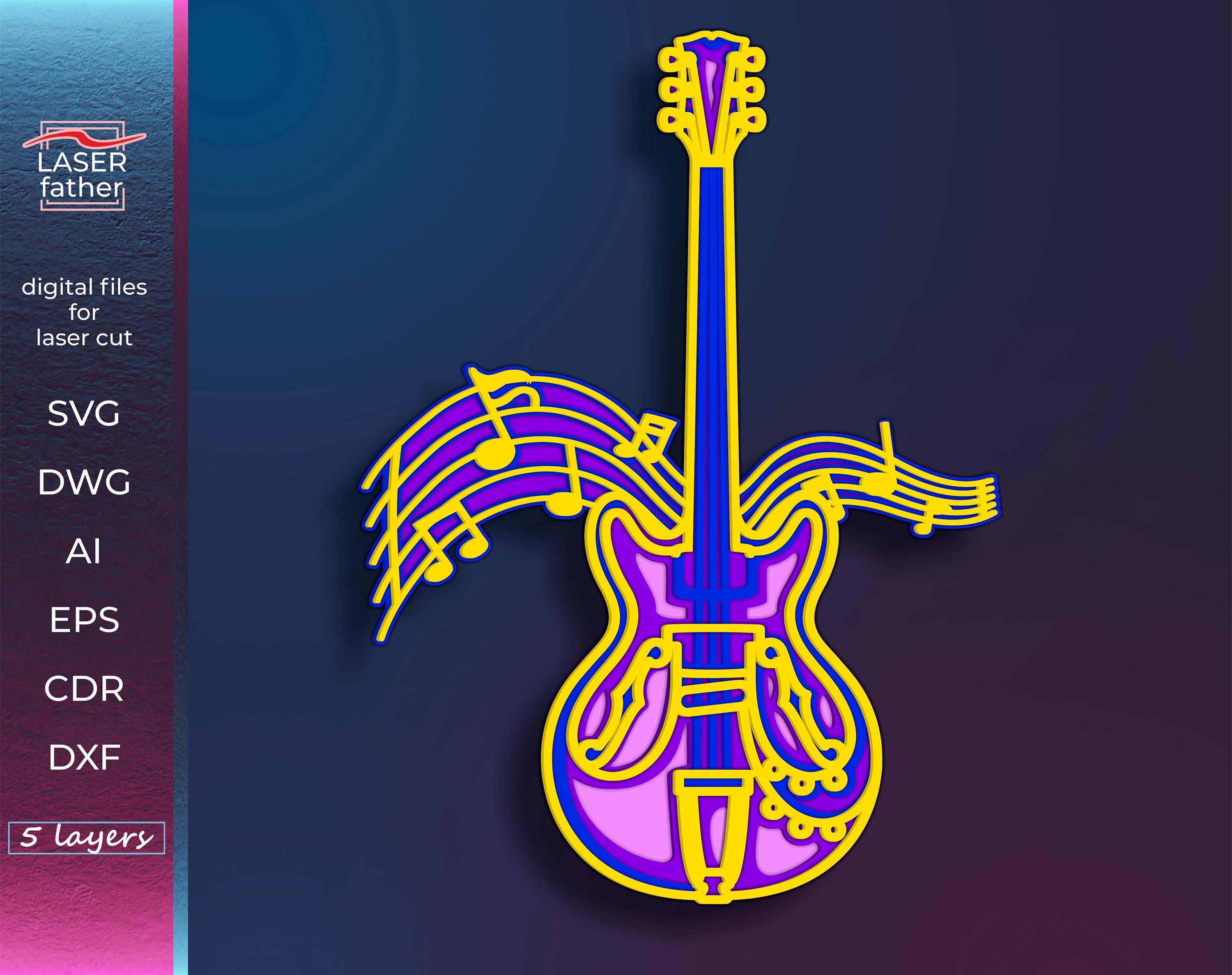 Jazz Guitar SVG, Music Laser Cut, Paper Cutouts, Glowforge Projects ...