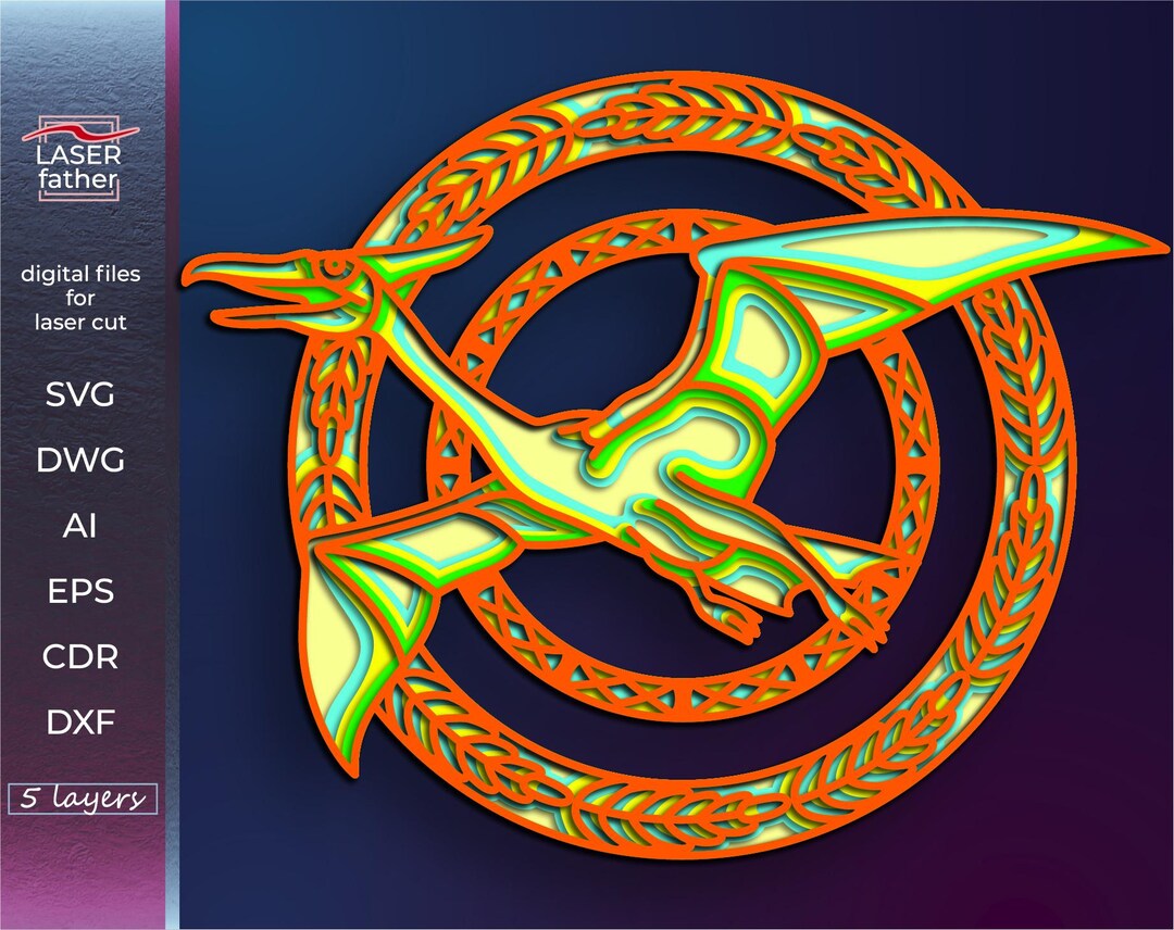 Pterodactyl SVG, 3D Laser Cut Files, 5 Layer Design, Cricut Crafts ...