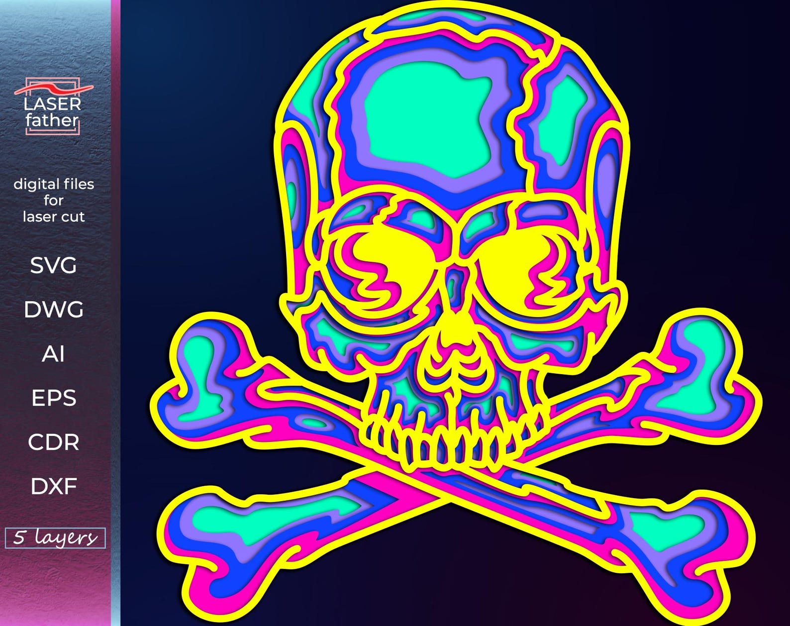 Skull Crossbones SVG, Pirate Laser Cut File, Layered Wood Art, Vector ...
