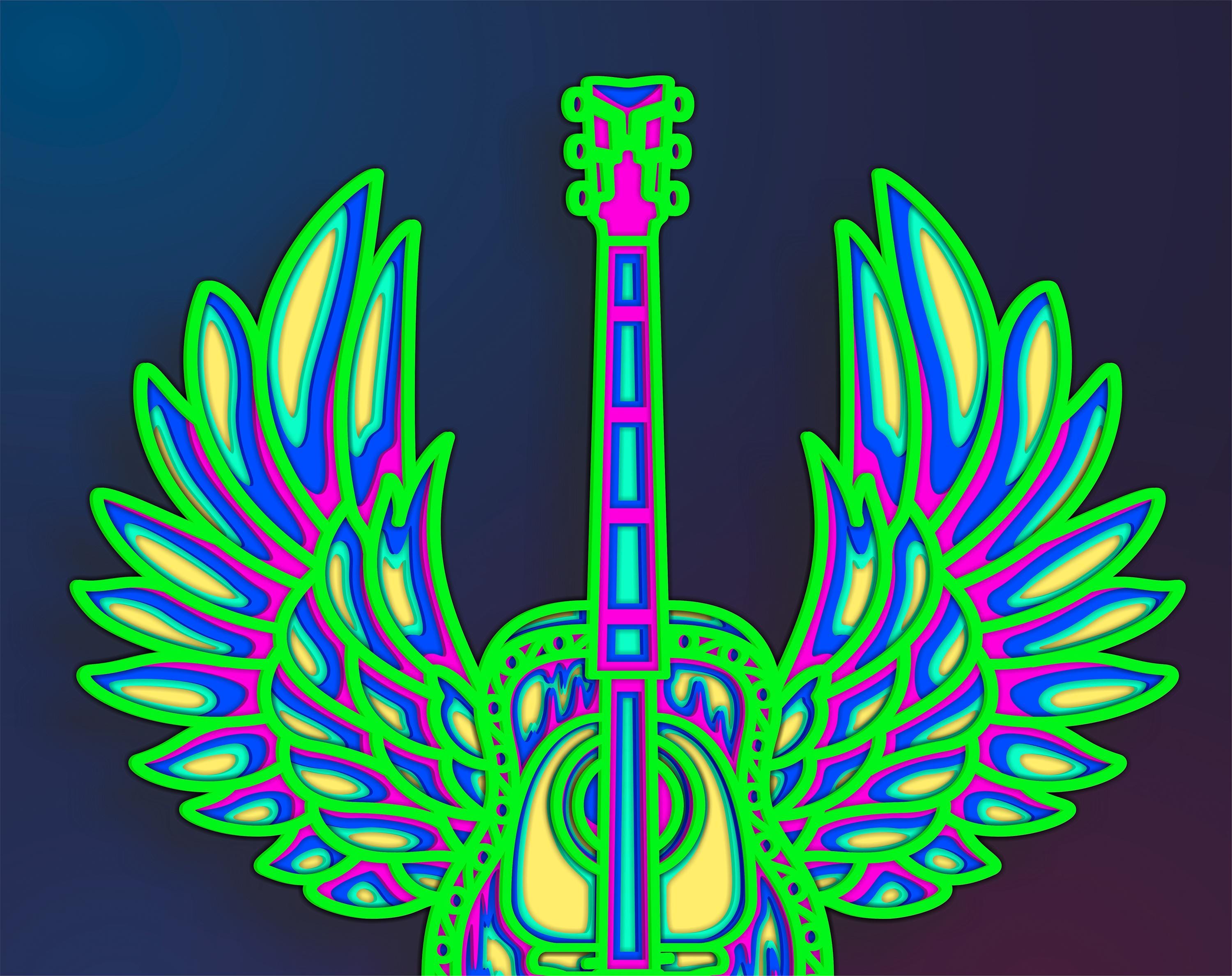 Guitar With Angel Wings SVG, Acoustic Guitar DXF, Musical Instruments ...