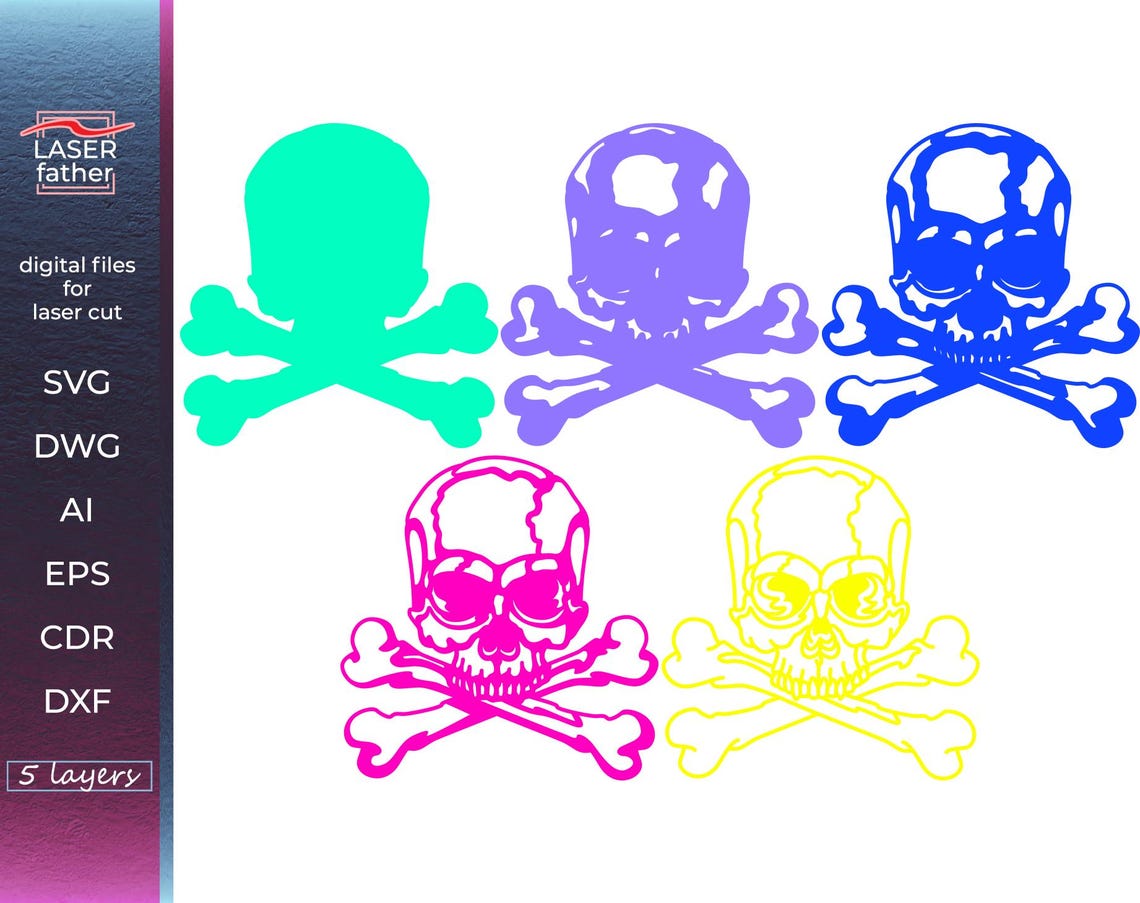 Skull Crossbones SVG, Pirate Laser Cut File, Layered Wood Art, Vector ...