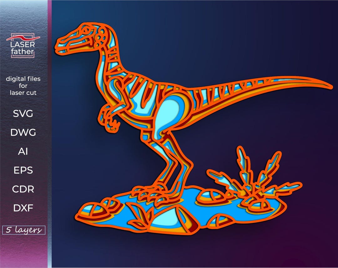 Velociraptor SVG, Papercut Template, Cricut Projects, 3D Laser Cut ...