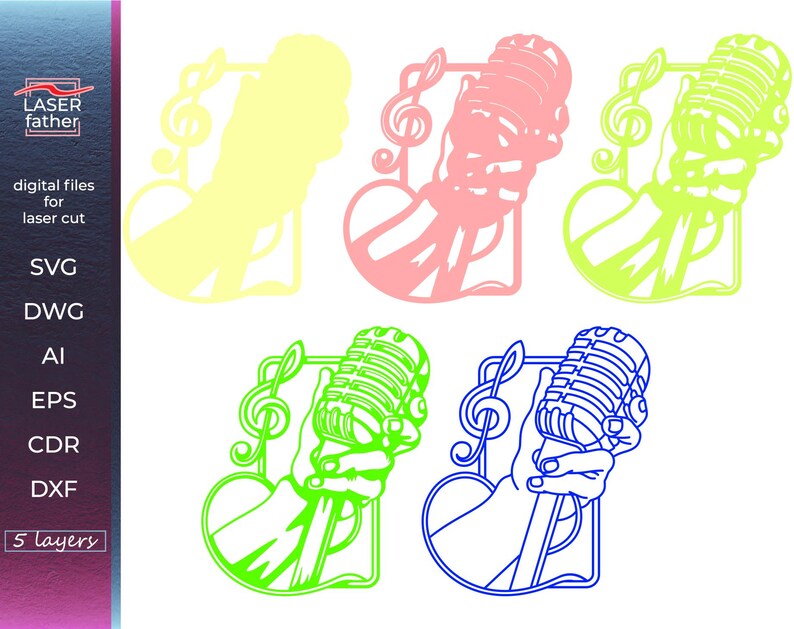 Microphone SVG, Karaoke SVG, Singer SVG, Multilayer Template, Laser ...