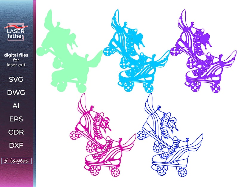 Roller Skates SVG, Skating DXF, Vector Design, 3D Laser Cut, Instant ...