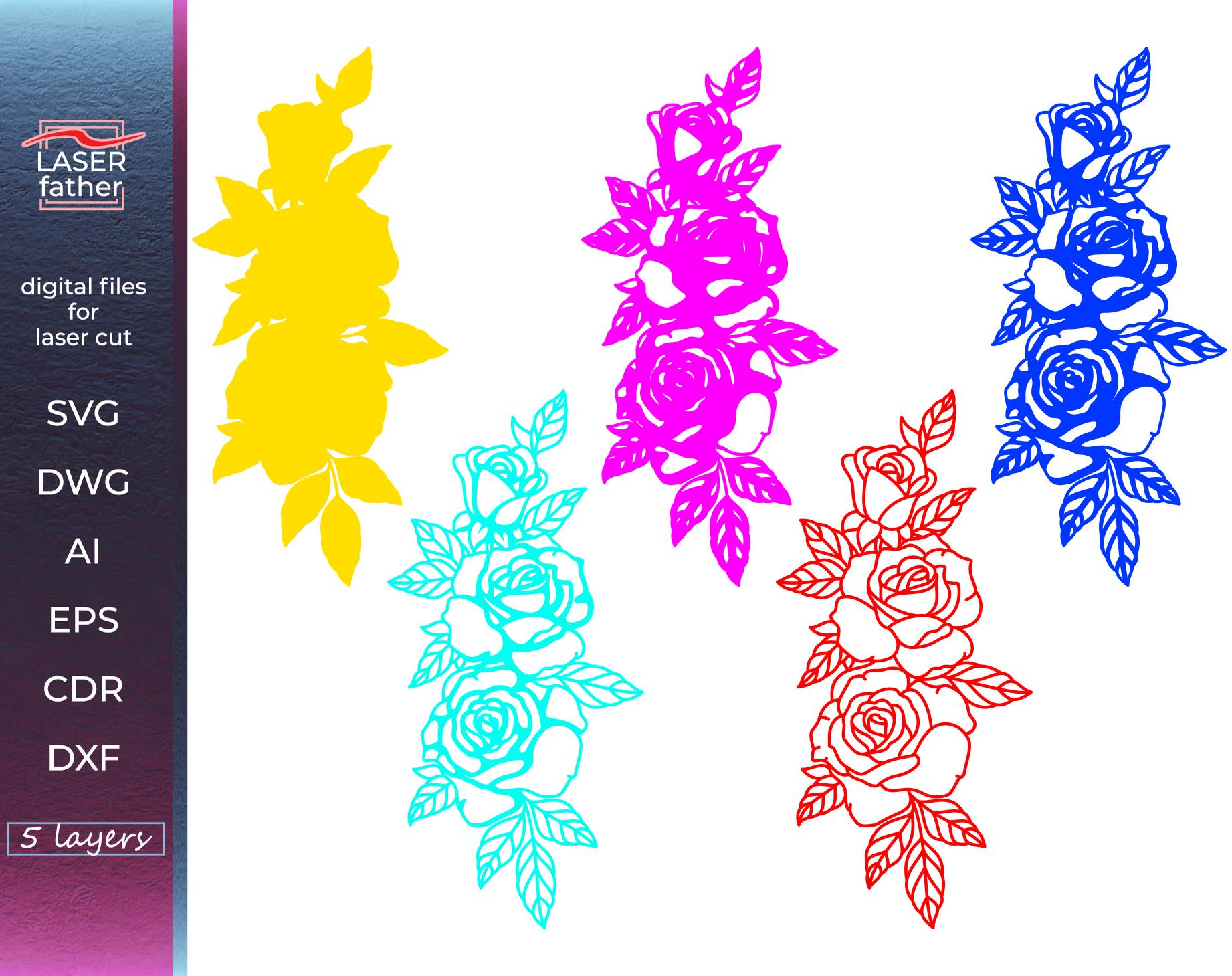 Rose Laser Cut File, Flower Cricut SVG, Layered Wood Art, Instant ...