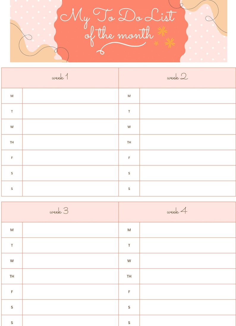 To Do List of the Months / Document Template Planners - Etsy