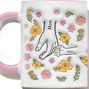 Custom Mom Mug With Kids' Names, 3D Inflated Effect, Nana Holding Hands ...