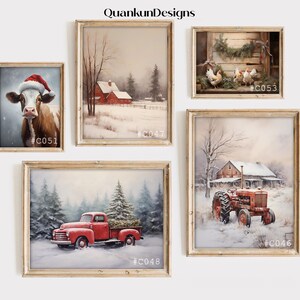 Set of 5 Vintage Christmas Farm Printable Wall Art, Red Barn Digital ...