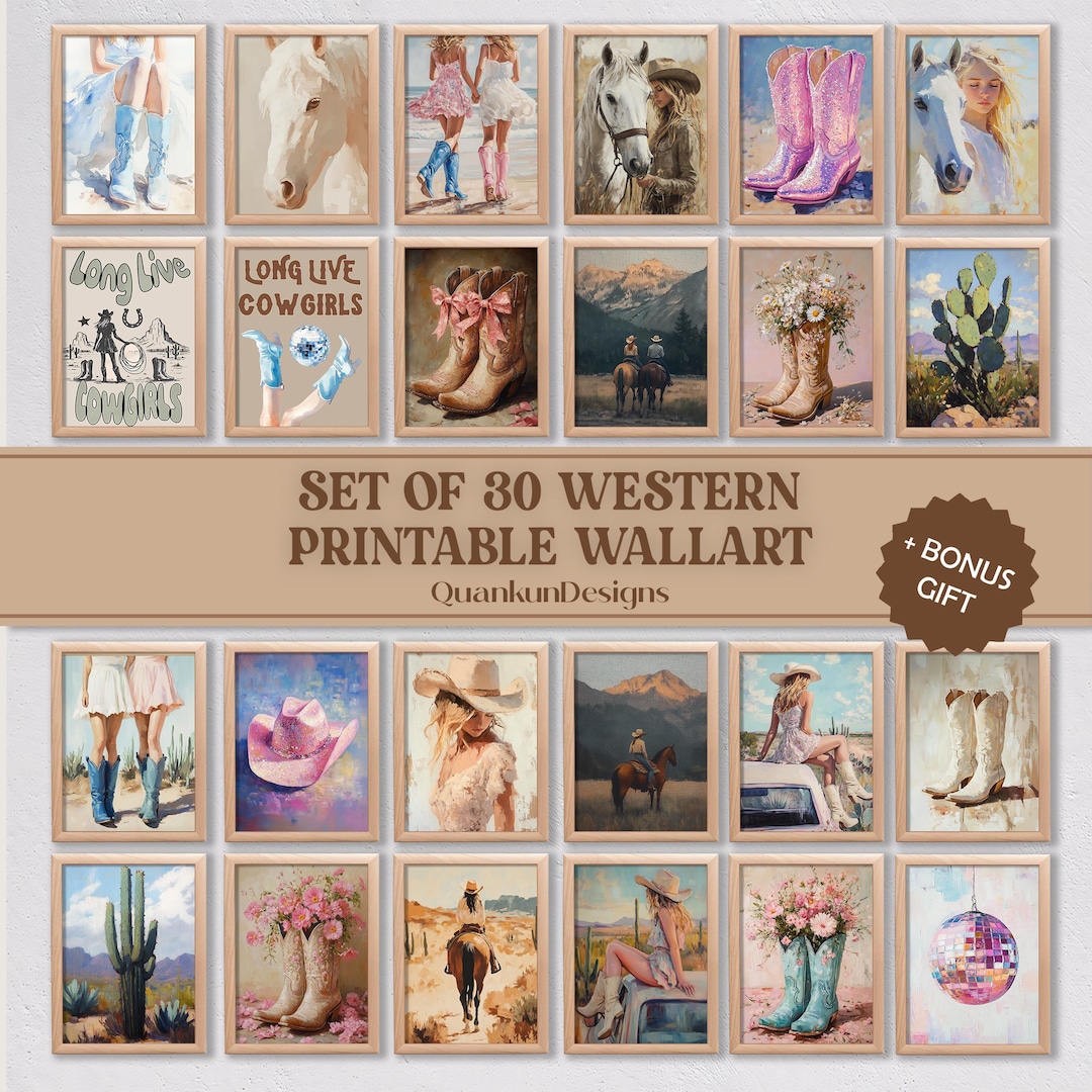 Set of 30 Vintage Western Printable Wall Art Digital File, Set 30in1 ...