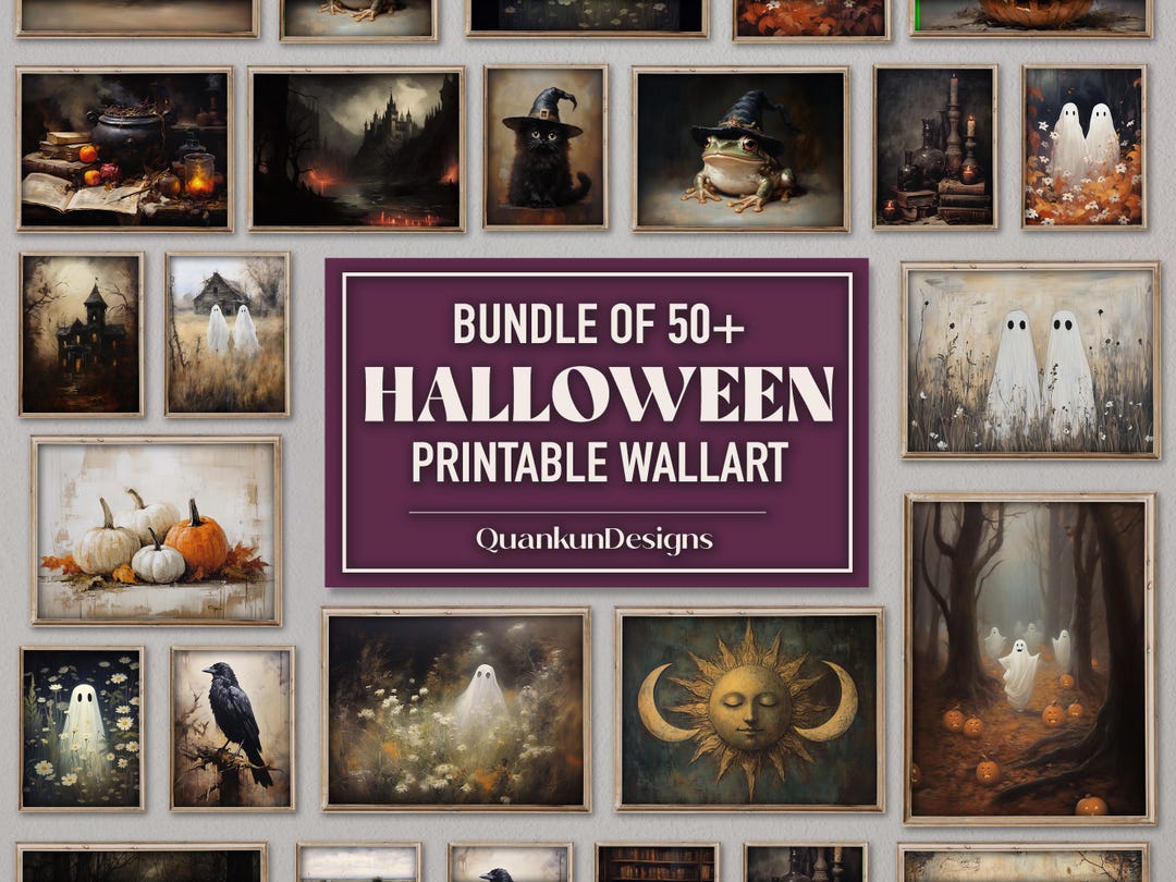 Set of 50+ Vintage Halloween Printable Wall Art, Bundle Digital File ...
