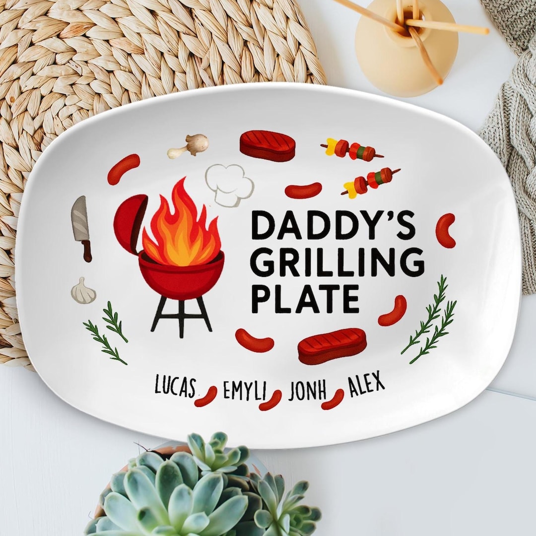 Daddy's Grilling Plate Custom, Father's Day 2025 Keepsake, BBQ Platter ...