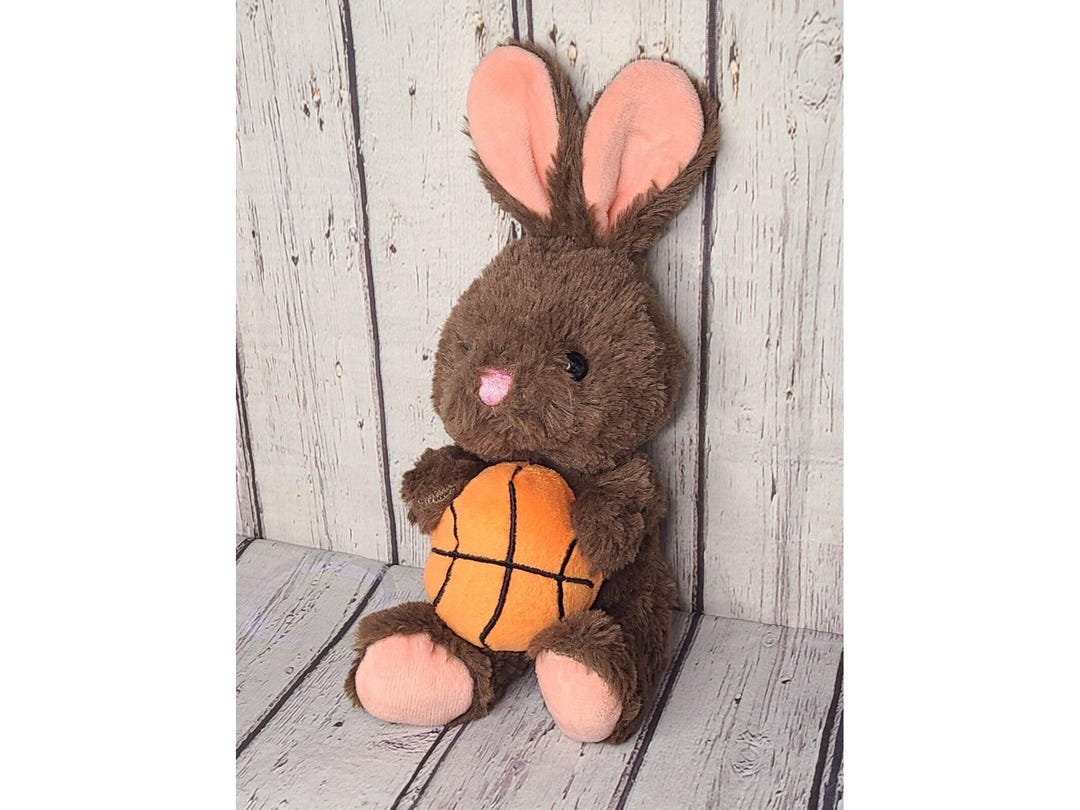 8 Hug Fun Brown Bunny Rabbit Plush W/ Basketball Stuffed Animal Sports ...