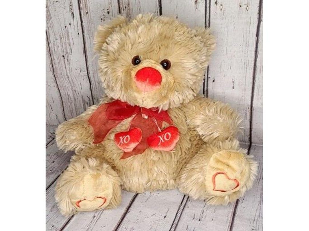 10" Caltoy Tan Teddy Bear Plush XO Hearts Paws Bow Stuffed Animal Brown ...