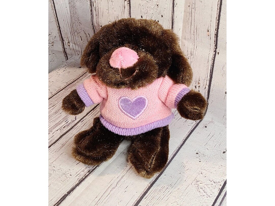 7 Dan Dee Brown Puppy Dog Plush Stuffed Animal Pink Purple Heart ...