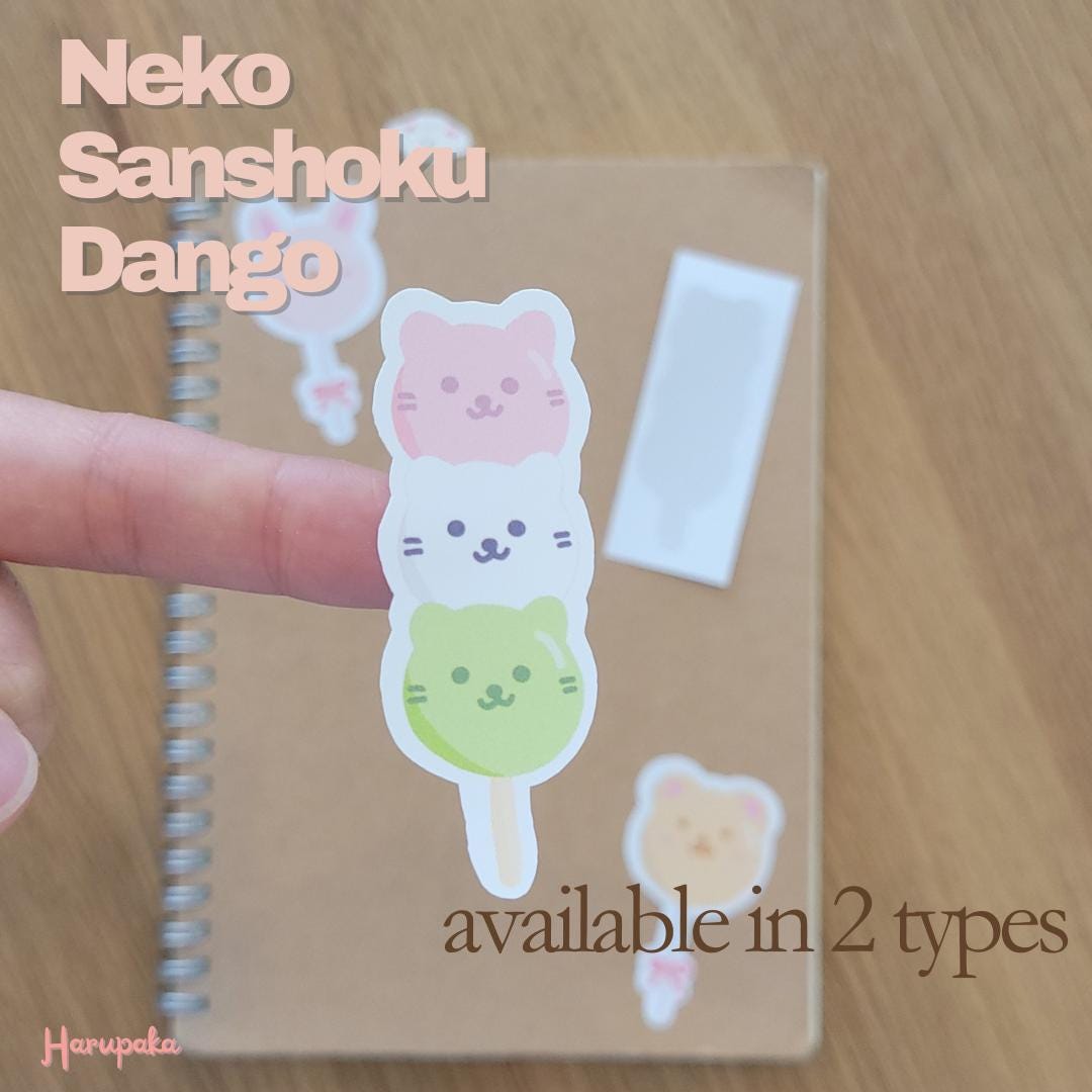 Cat Neko Sanshoku Dango japanese Sweets Sticker, Sticker Sheet, Planner ...