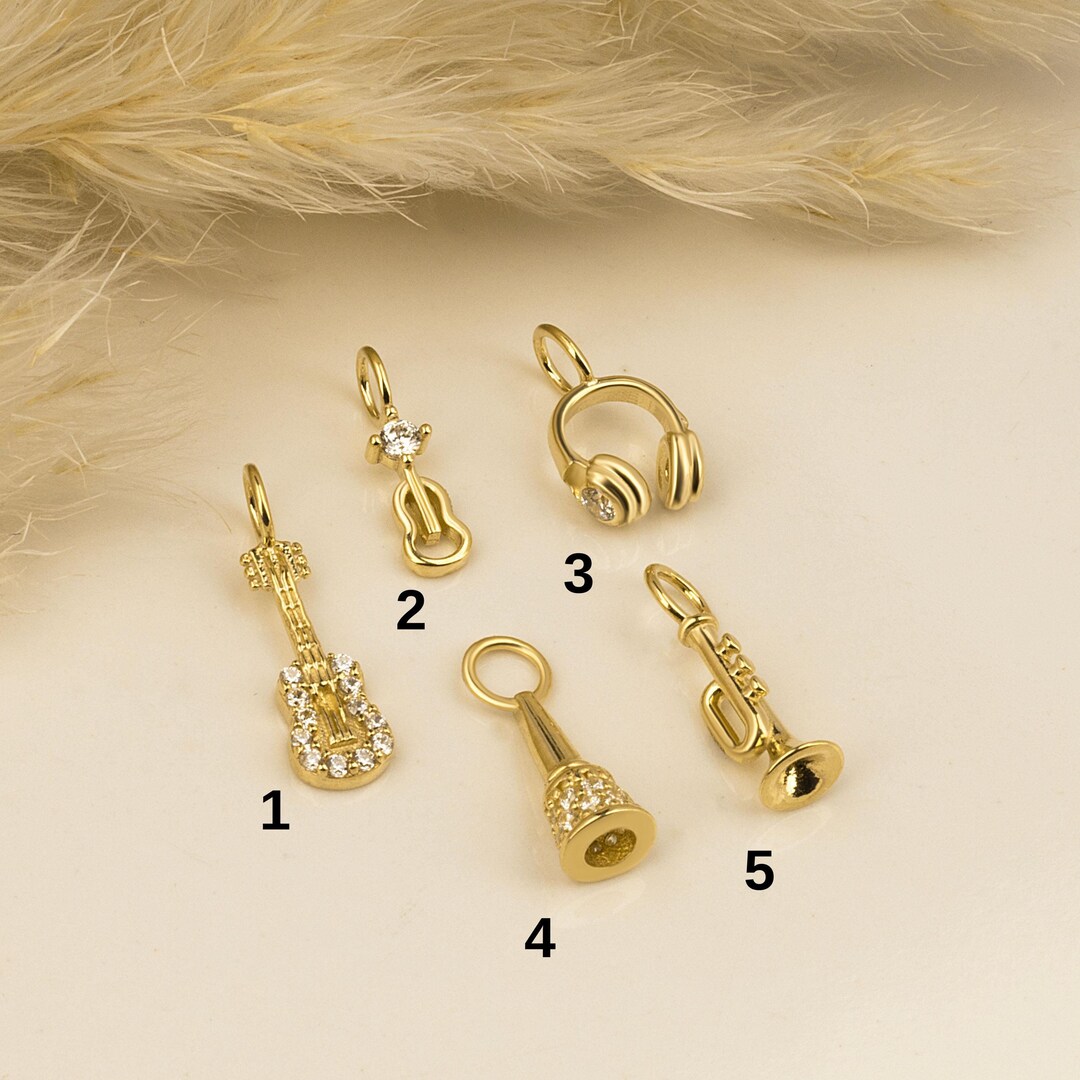 14K Solid Gold Tiny Charms: Musical Instrument Pendants - Etsy