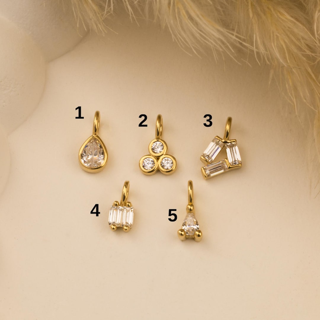 14K Solid Gold Dainty Charms: Small Stone Pendants - Etsy