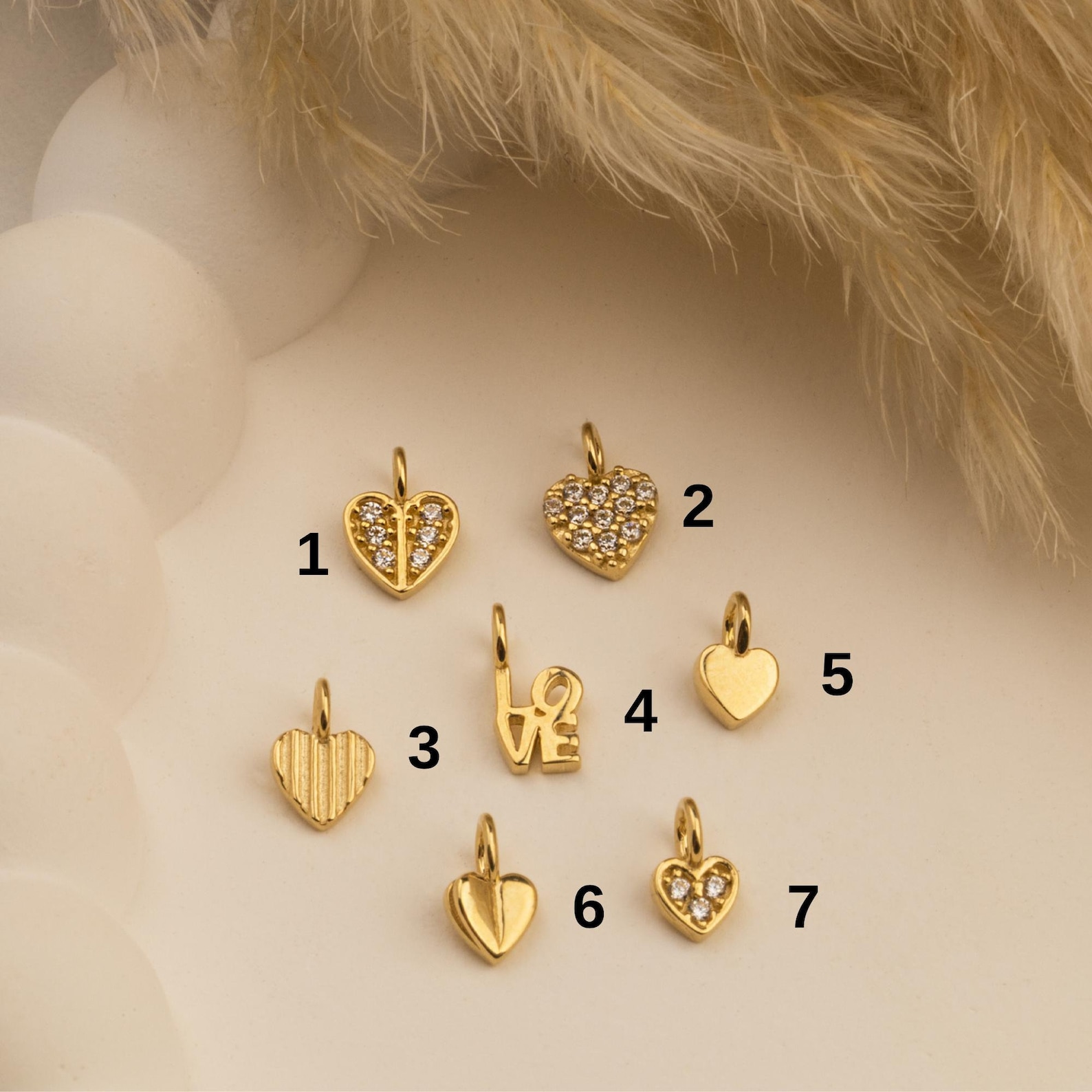 14K Solid Gold Heart, Love Motif Tiny Charms, Small Dainty Charms, Gold ...