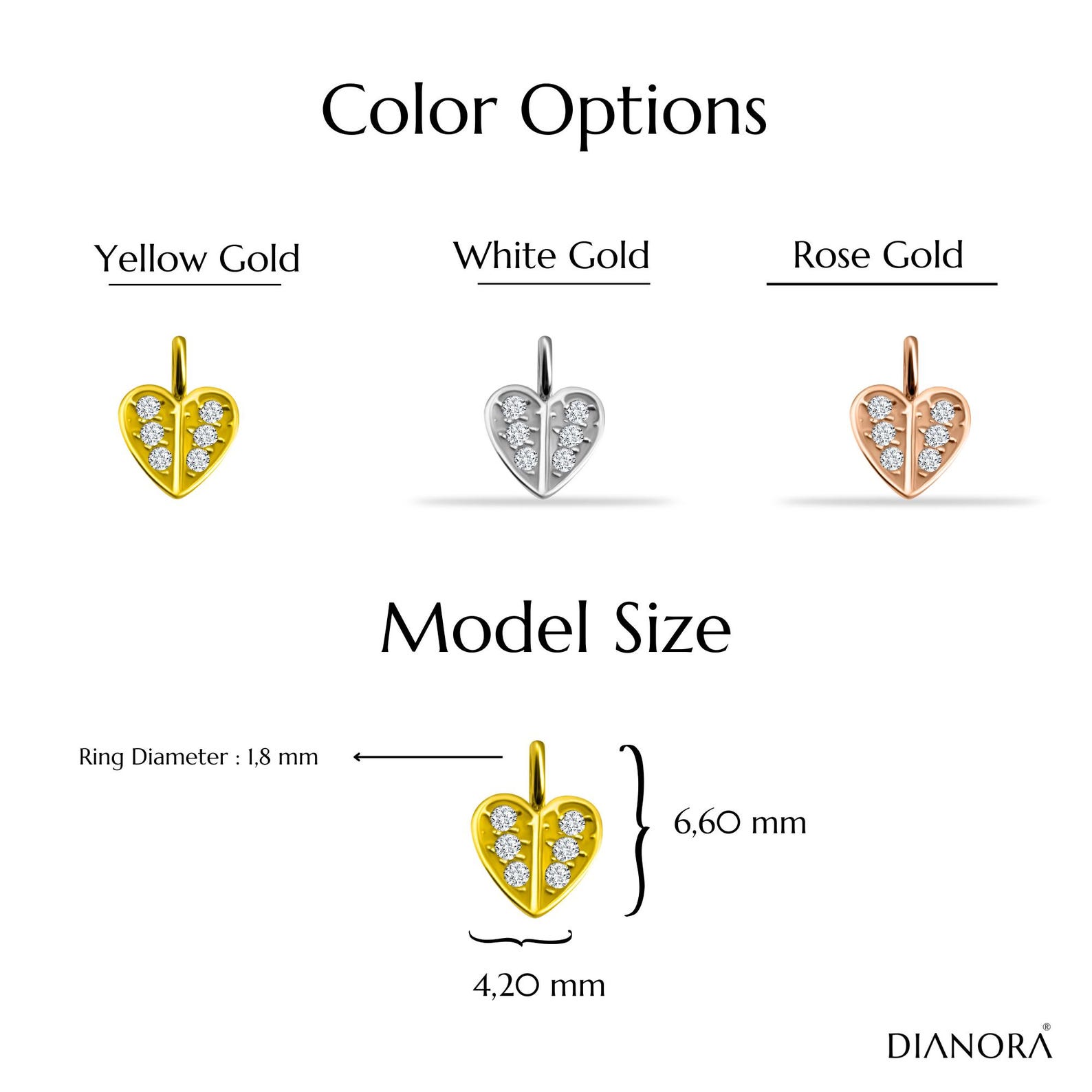 14K Solid Gold Heart, Love Motif Tiny Charms, Small Dainty Charms, Gold ...