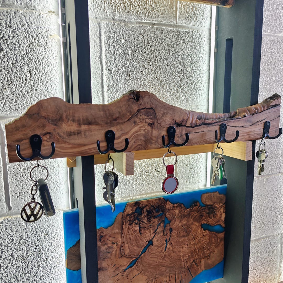 Handmade Olive Wood Key & Coat Rack: Rustic Entryway Organizer - Etsy