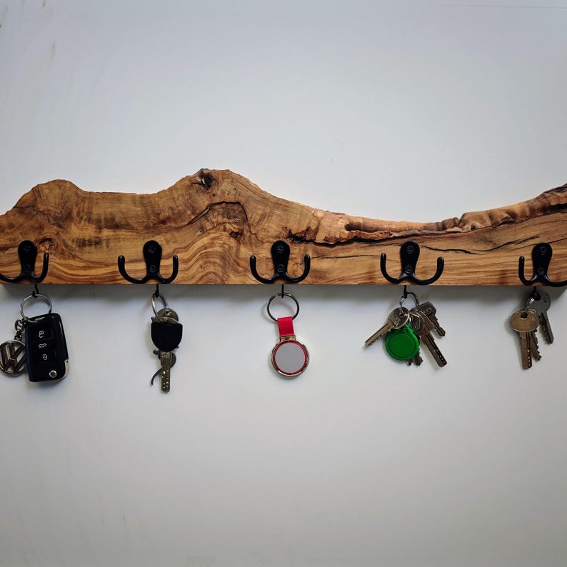 Handmade Olive Wood Key & Coat Rack: Rustic Entryway Organizer - Etsy