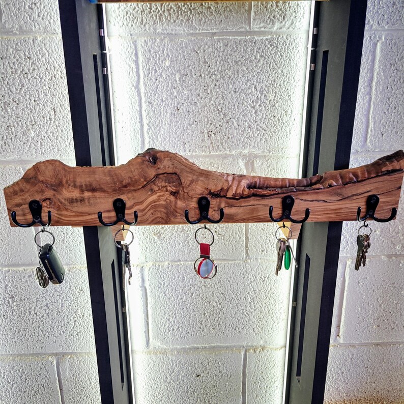 Handmade Olive Wood Key & Coat Rack: Rustic Entryway Organizer - Etsy