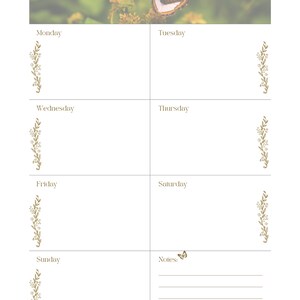 Weekly Planner Printable A4 Butterfly Themed Planner for Weekly ...