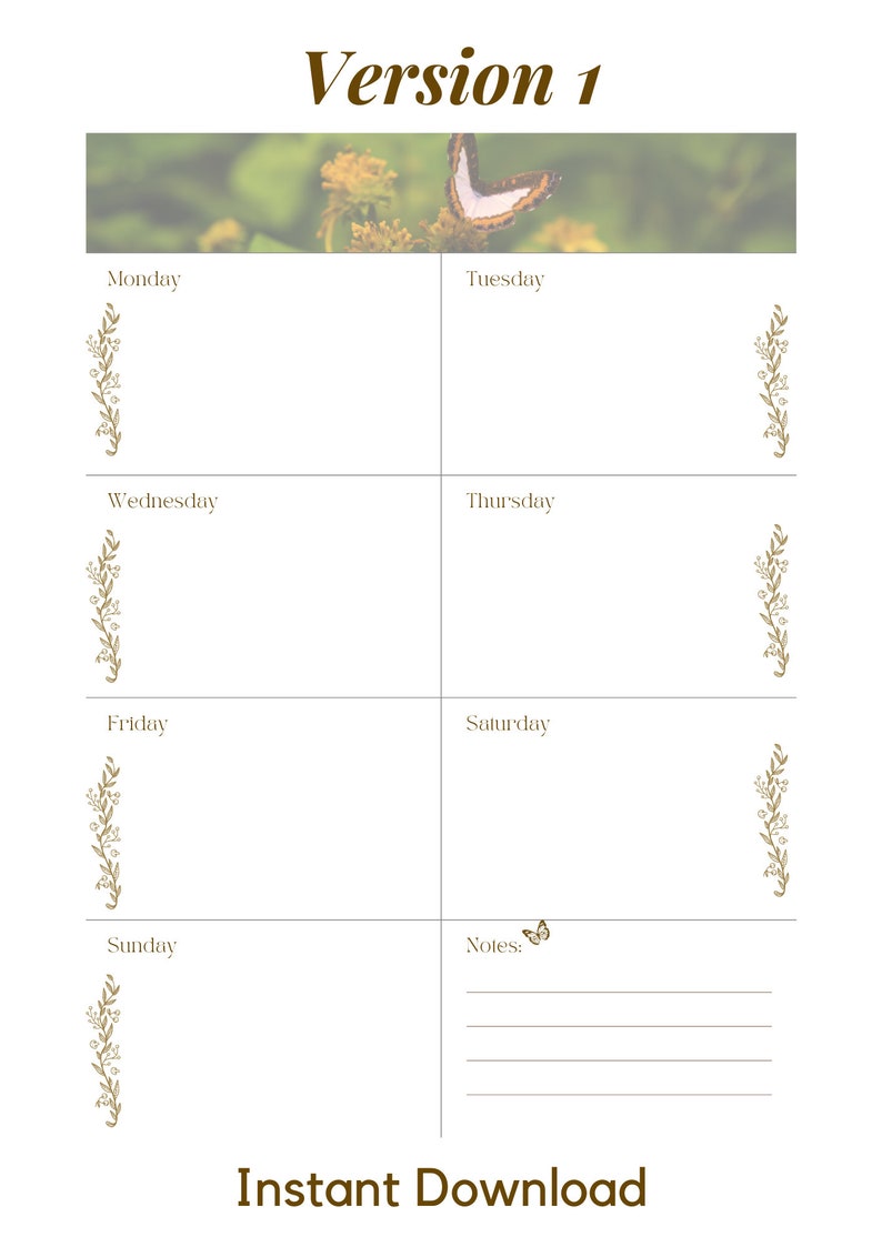 Weekly Planner Printable A4 Butterfly Themed Planner for Weekly ...