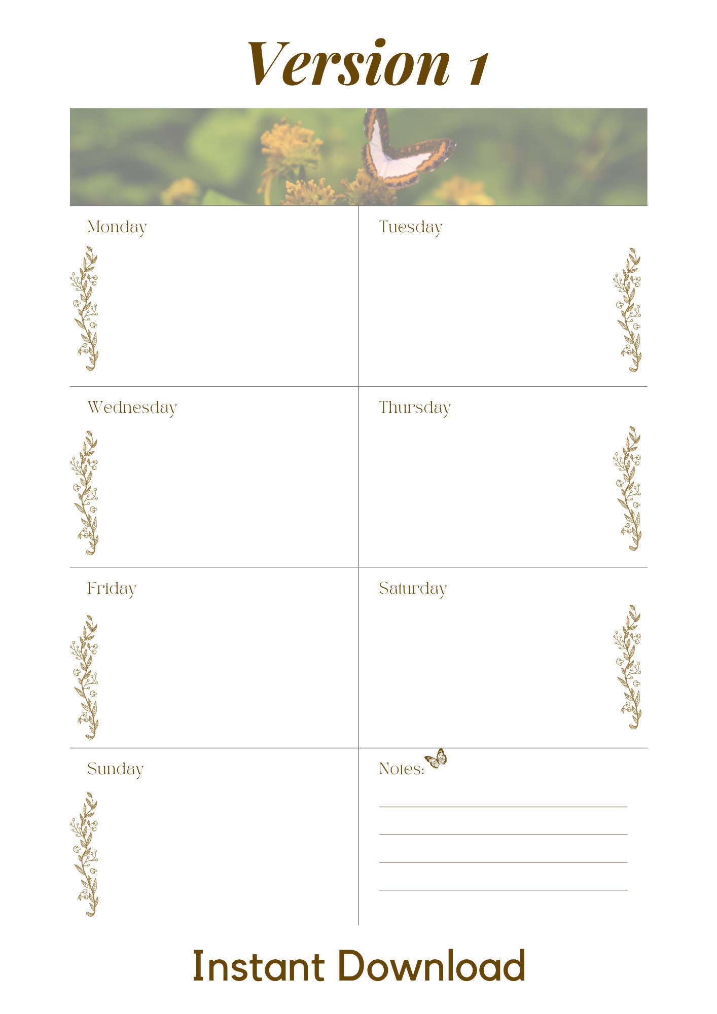 Weekly Planner Printable A4 Butterfly Themed Planner for Weekly ...