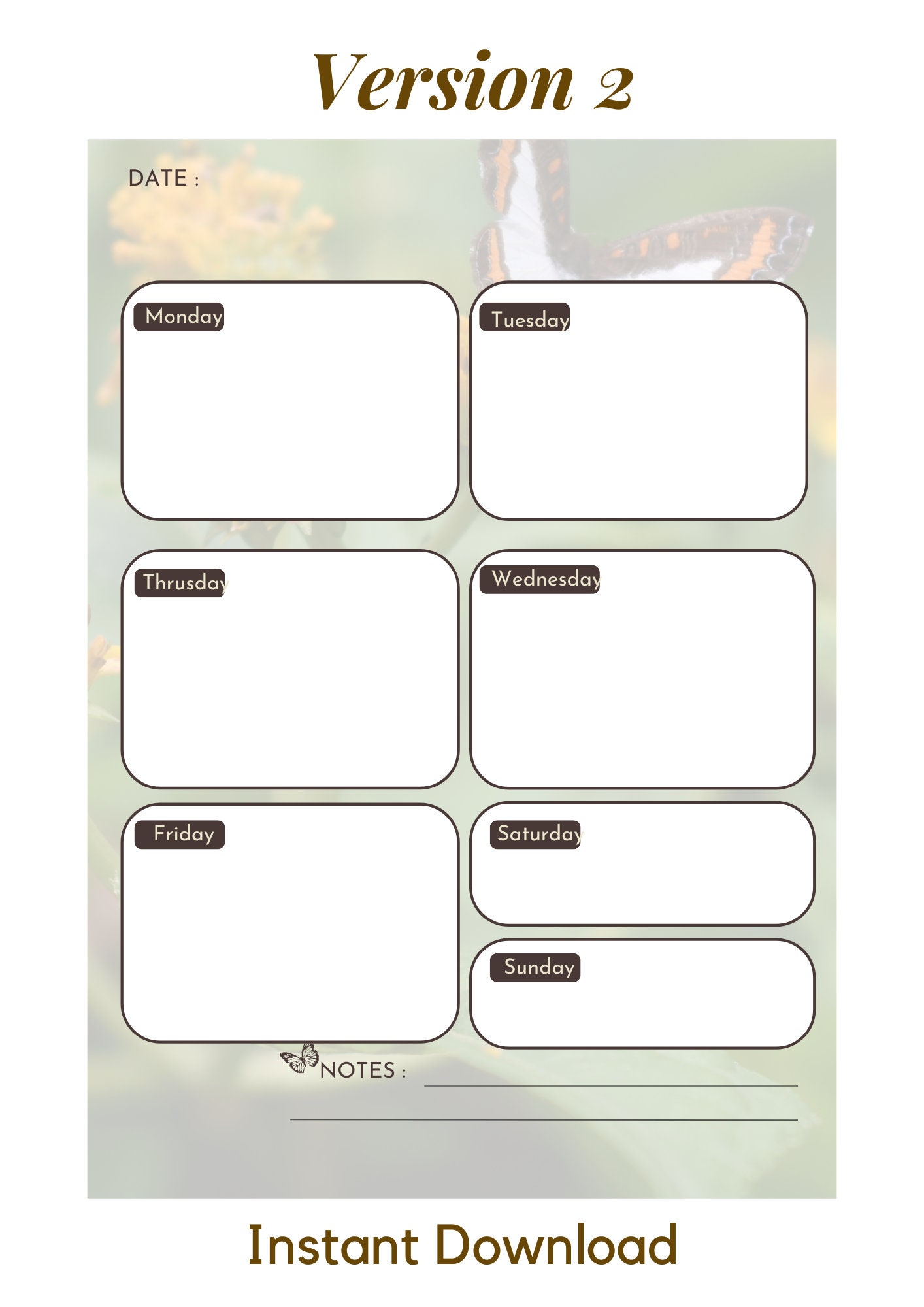 Weekly Planner Printable A4 Butterfly Themed Planner for Weekly ...