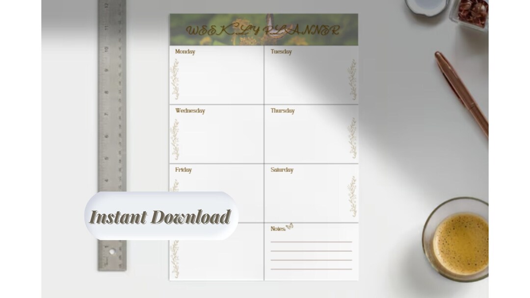 Weekly Planner Printable for Study Planner Instant Download Butterfly ...