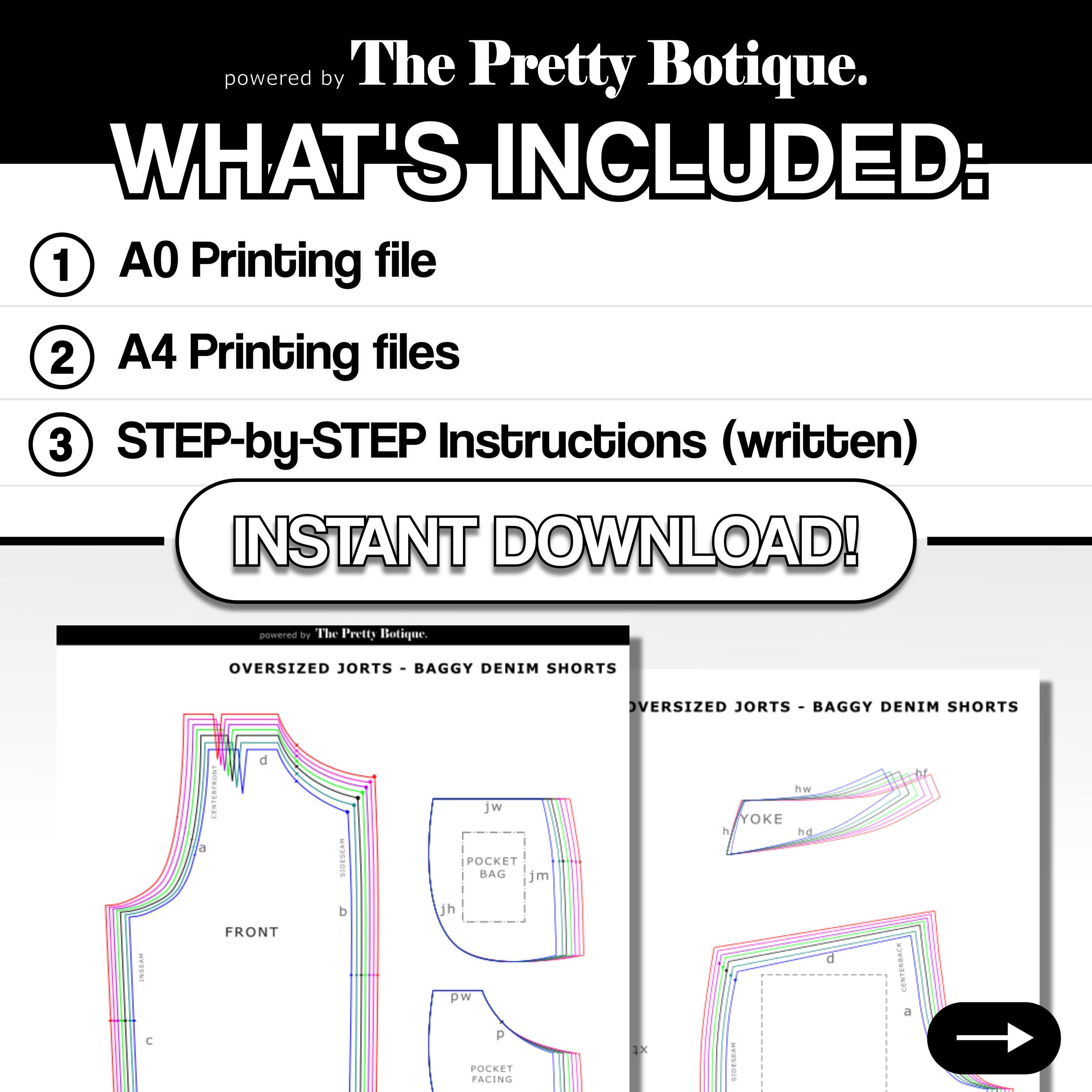 Oversized Jorts Sewing Pattern PDF: Unisex Baggy Denim Shorts (A4 ...
