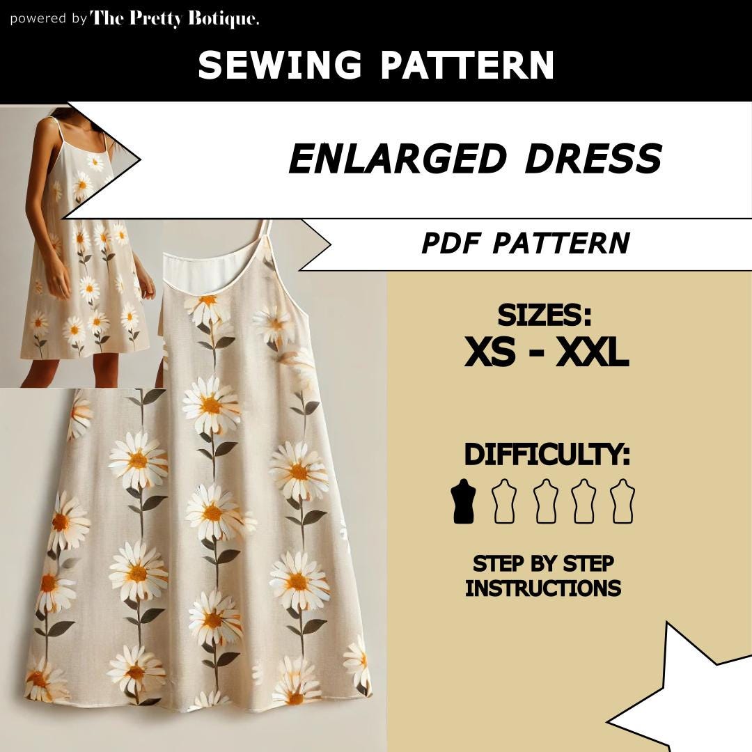 Oversized Sundress Sewing Pattern: Boat Neckline, XS-XXL (PDF Template ...