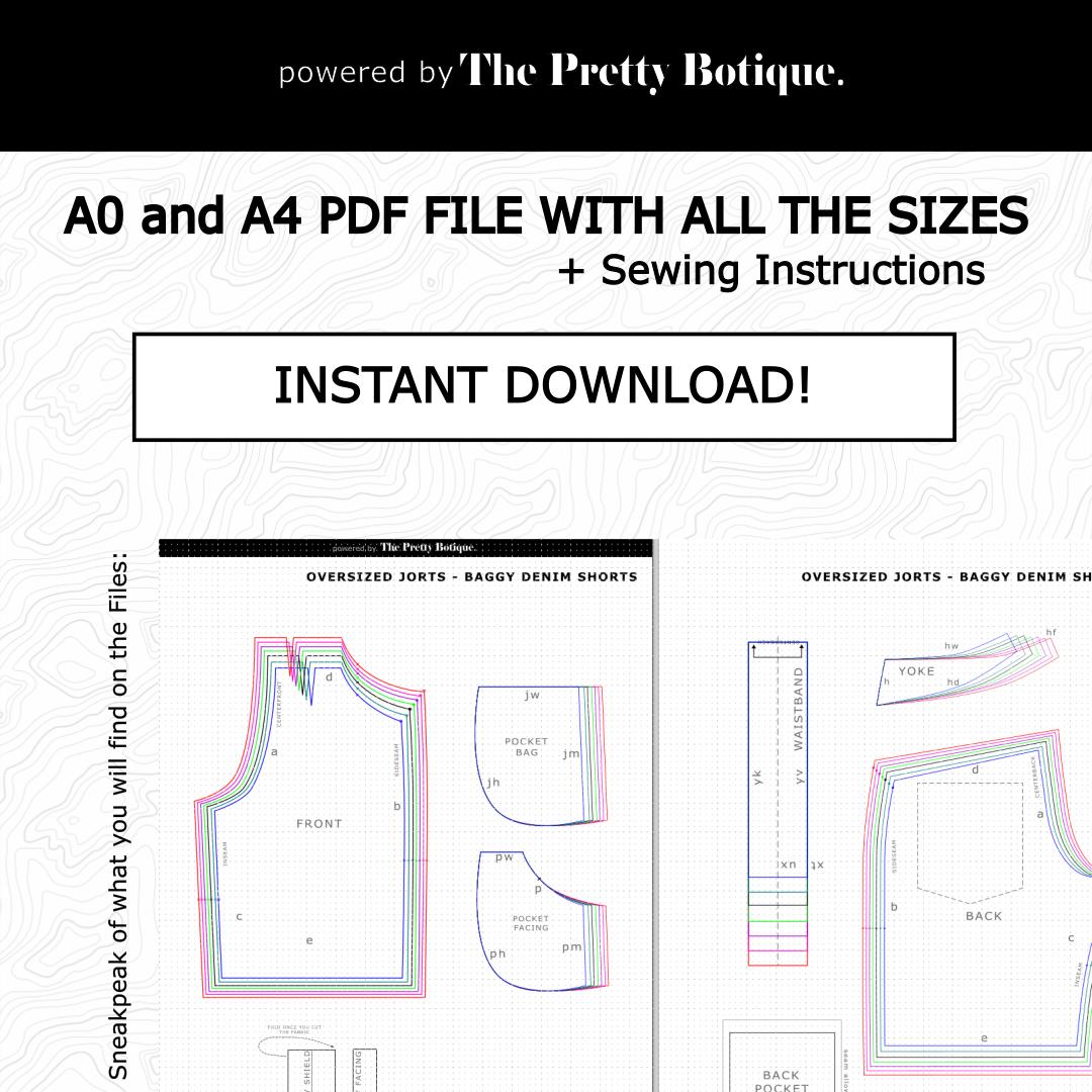 Oversized Jorts Sewing Pattern PDF: Unisex Baggy Denim Shorts (A4 ...