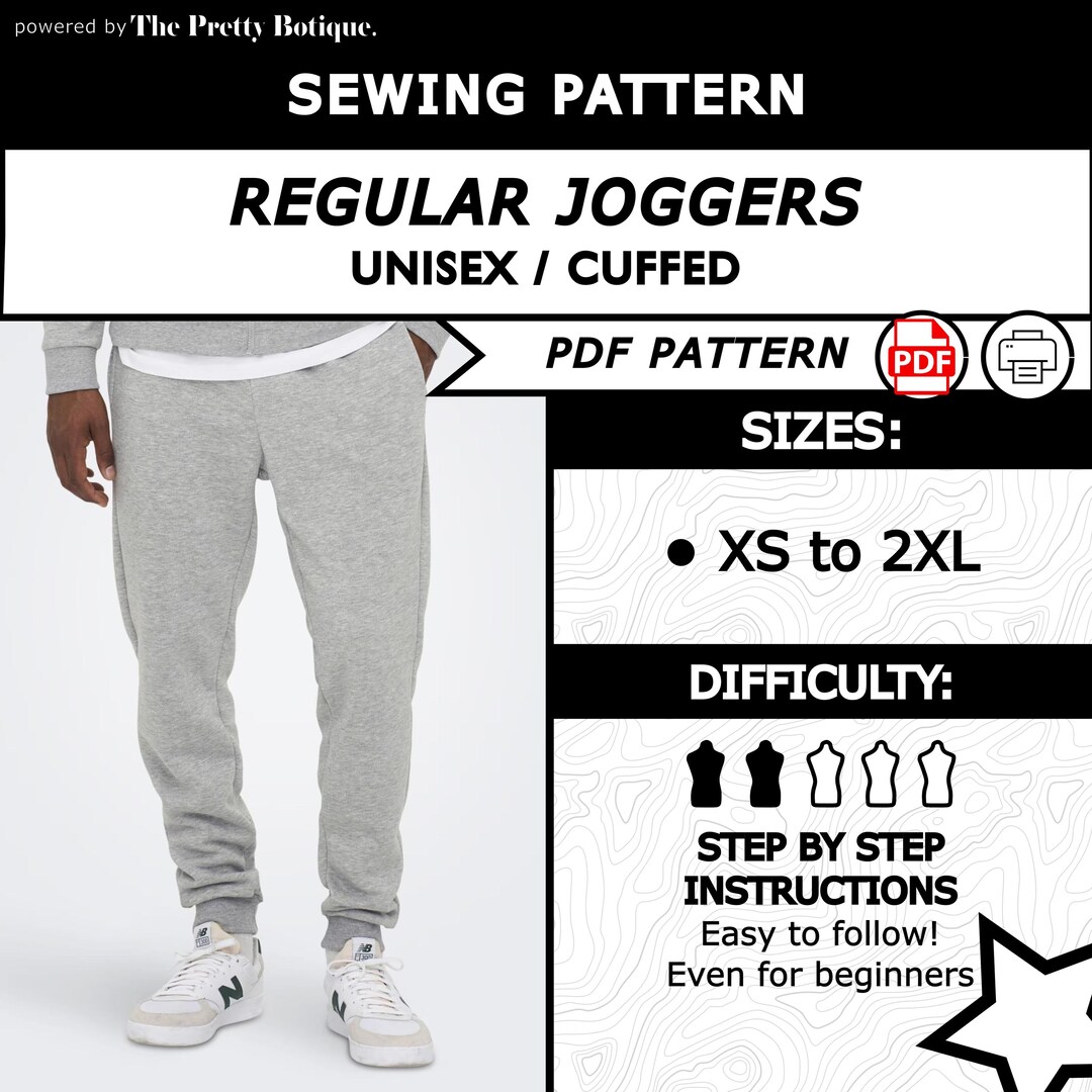 Regular Joggers Sewing Pattern PDF – Cuffed Sweatpants With Elastic ...