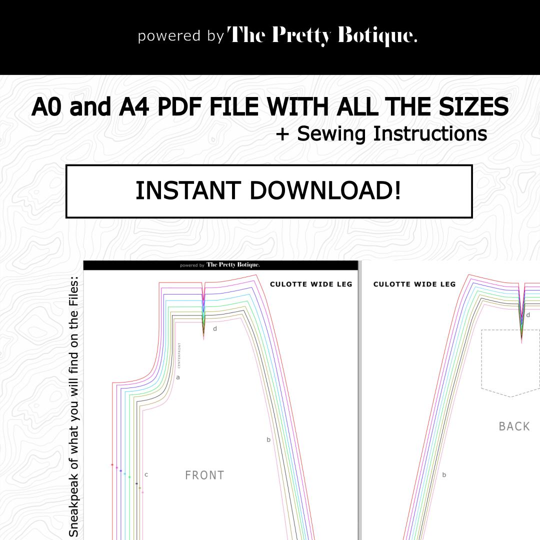 Wide Leg Culotte Pants Sewing Pattern PDF: DIY Palazzo Trousers XS-5XL ...