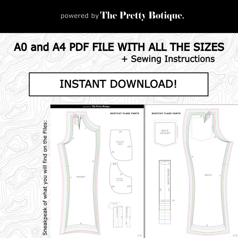 Bootcut Flared Pants Sewing Pattern PDF: Unisex DIY Trousers (2XS-4XL ...