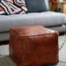 Premium Moroccan Brown Ottoman Pouf, Square Leather Footstool Pouf ...
