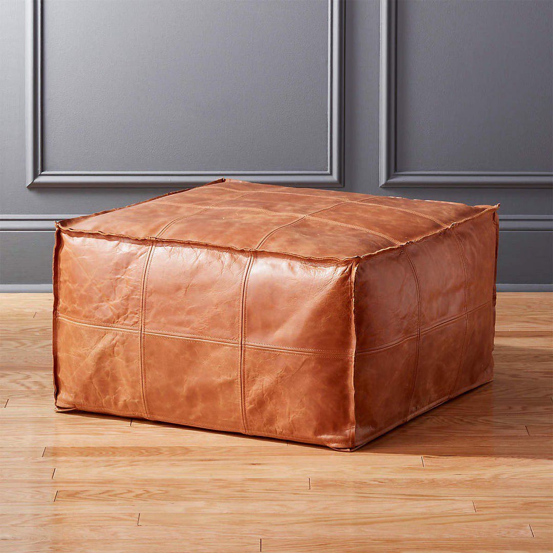 Large Rectangular Brown Leather Pouf,unstaffed Leather Ottoman ...