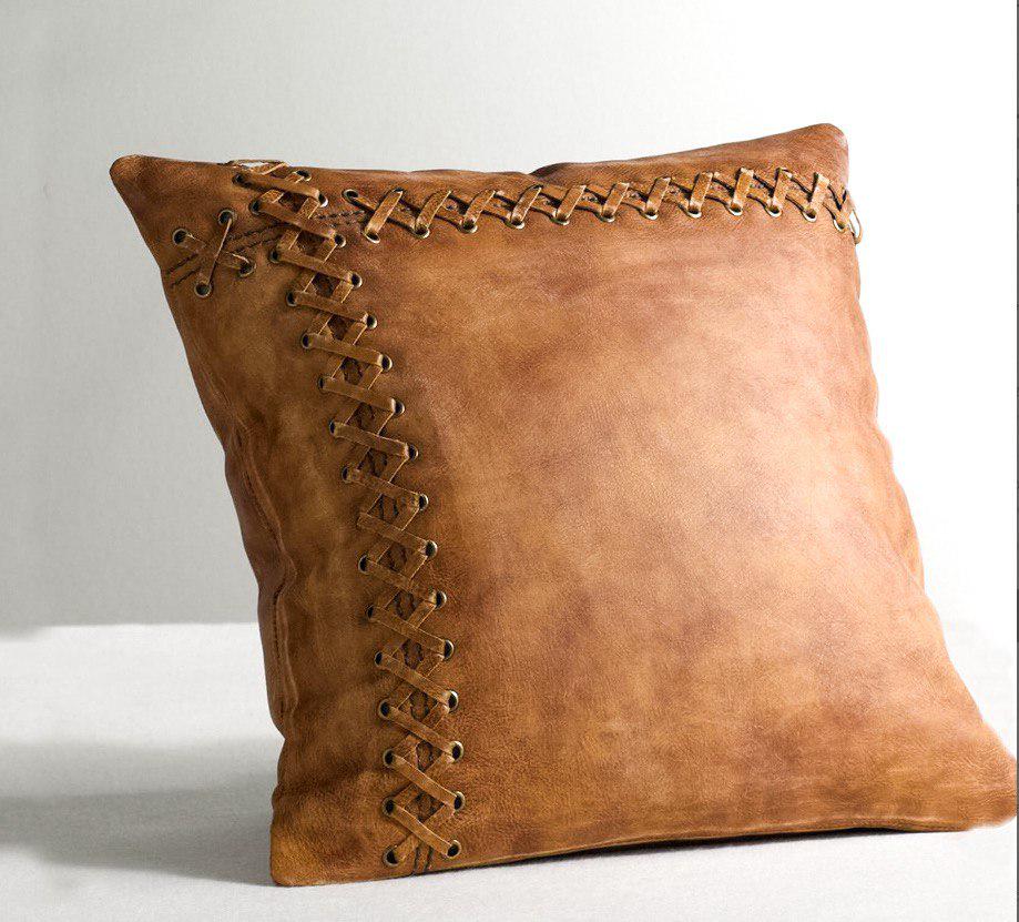 Cognac Square Leather Pillow Cover Decorative Brown Leather Pillow Case ...