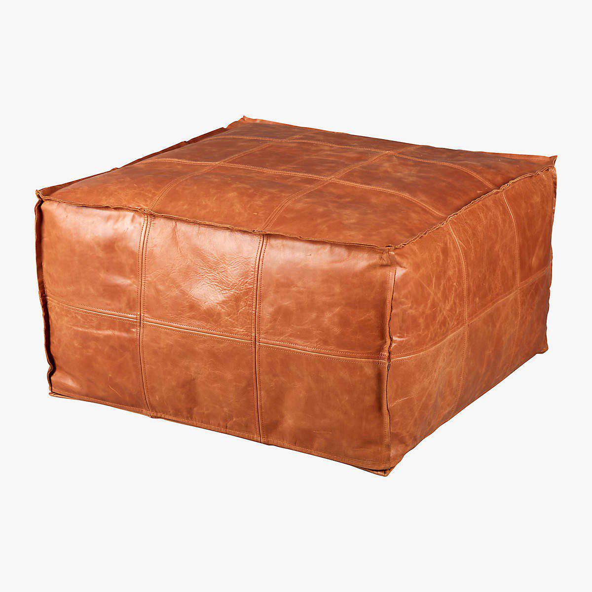 Large Rectangular Brown Leather Pouf,unstaffed Leather Ottoman ...