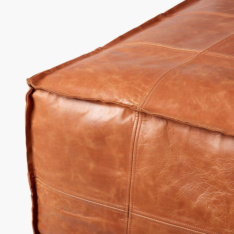 Large Rectangular Brown Leather Pouf,unstaffed Leather Ottoman ...